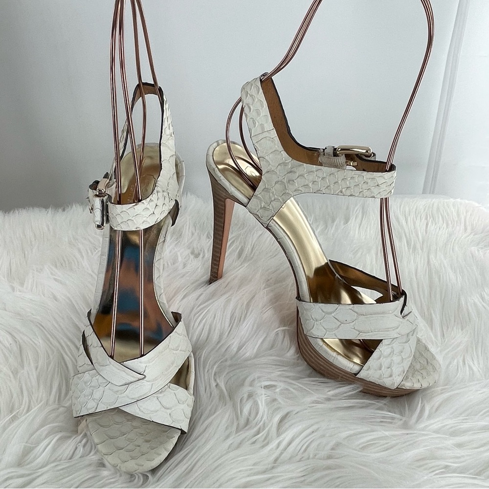 Coach Leather Snake Print Stiletto Platform Heels - Gem